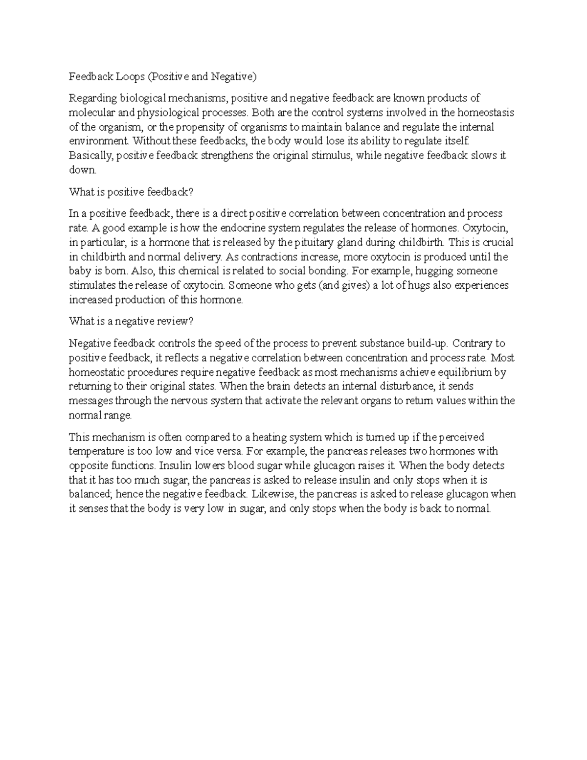 7. Feedback Loops (Positive and Negative) - BIOL08003 - UWS - Studocu