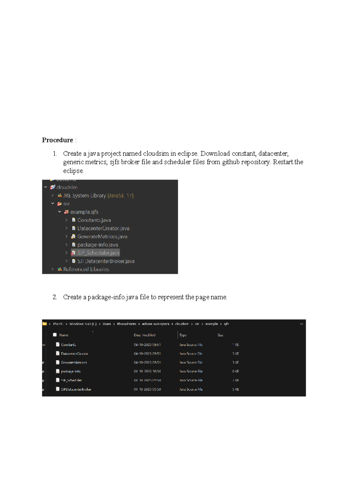 CCex5 - Cloud Computing - Procedure : 1. Create a java project named cloudsim in eclipse ...