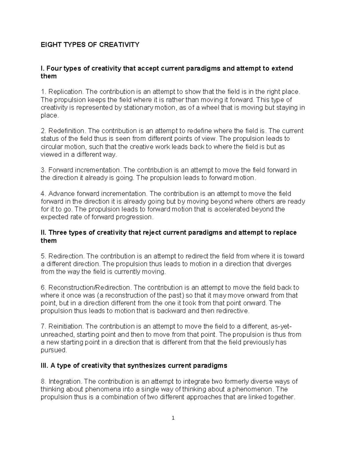 Required Reading Eight types of creativity - 1 EIGHT TYPES OF ...