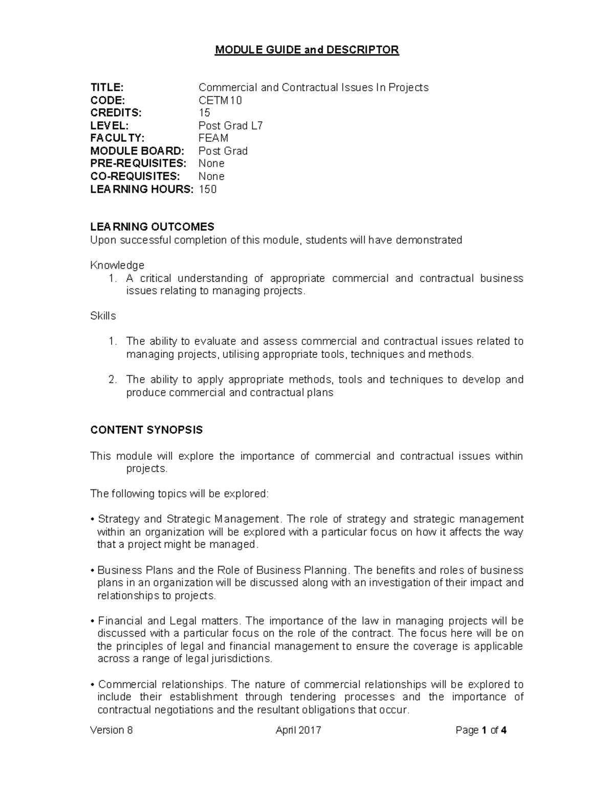 CETM10 Module Guide and Descriptor v8 - MODULE GUIDE and DESCRIPTOR ...