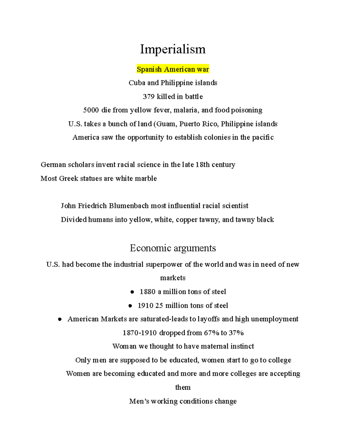 Imperialism - Google Docs - Imperialism Spanish American war Cuba and ...