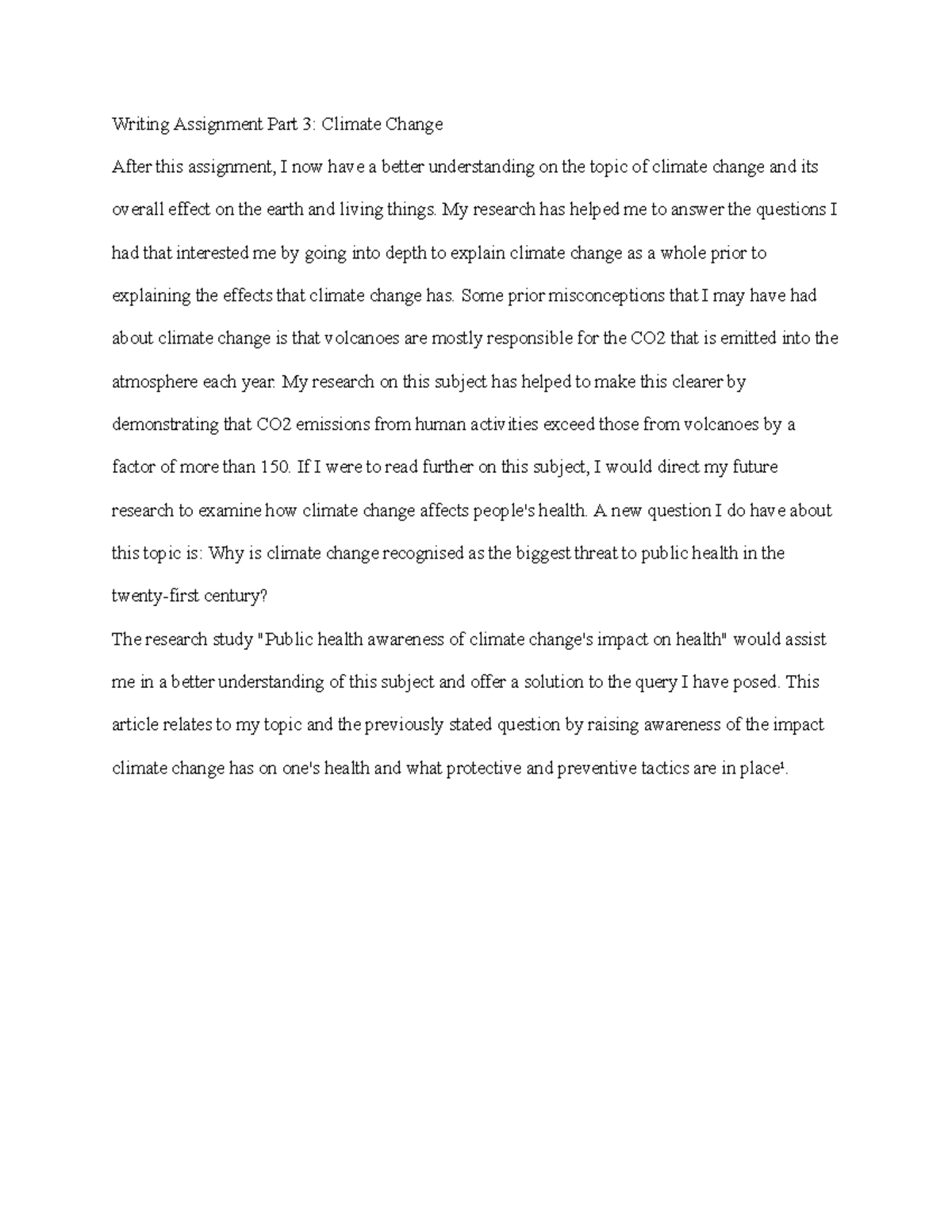Writing Assignment Part 3 Climate Change - Writing Assignment Part 3 ...