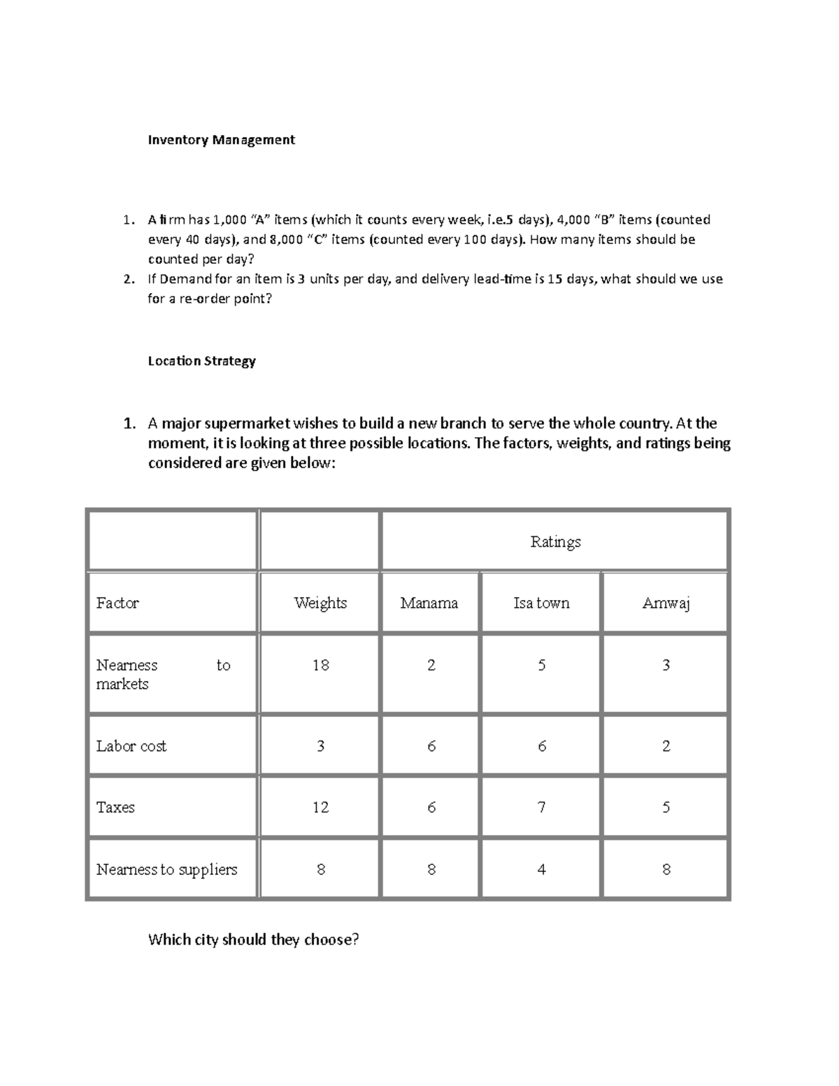 Exam 7 February 2016, questions - Inventory Management 1. A firm has ...