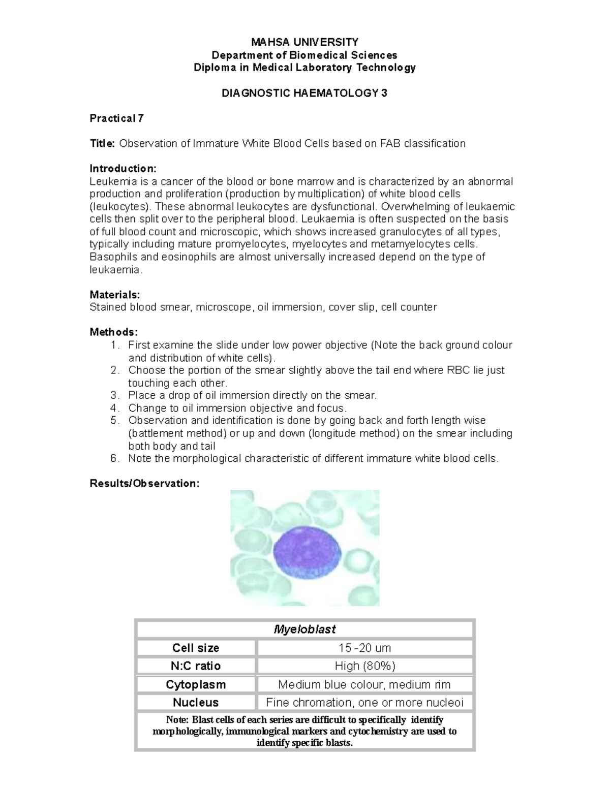 Dhaem 3 - Prac 7 - Observation of Immature White Blood Cells based on ...