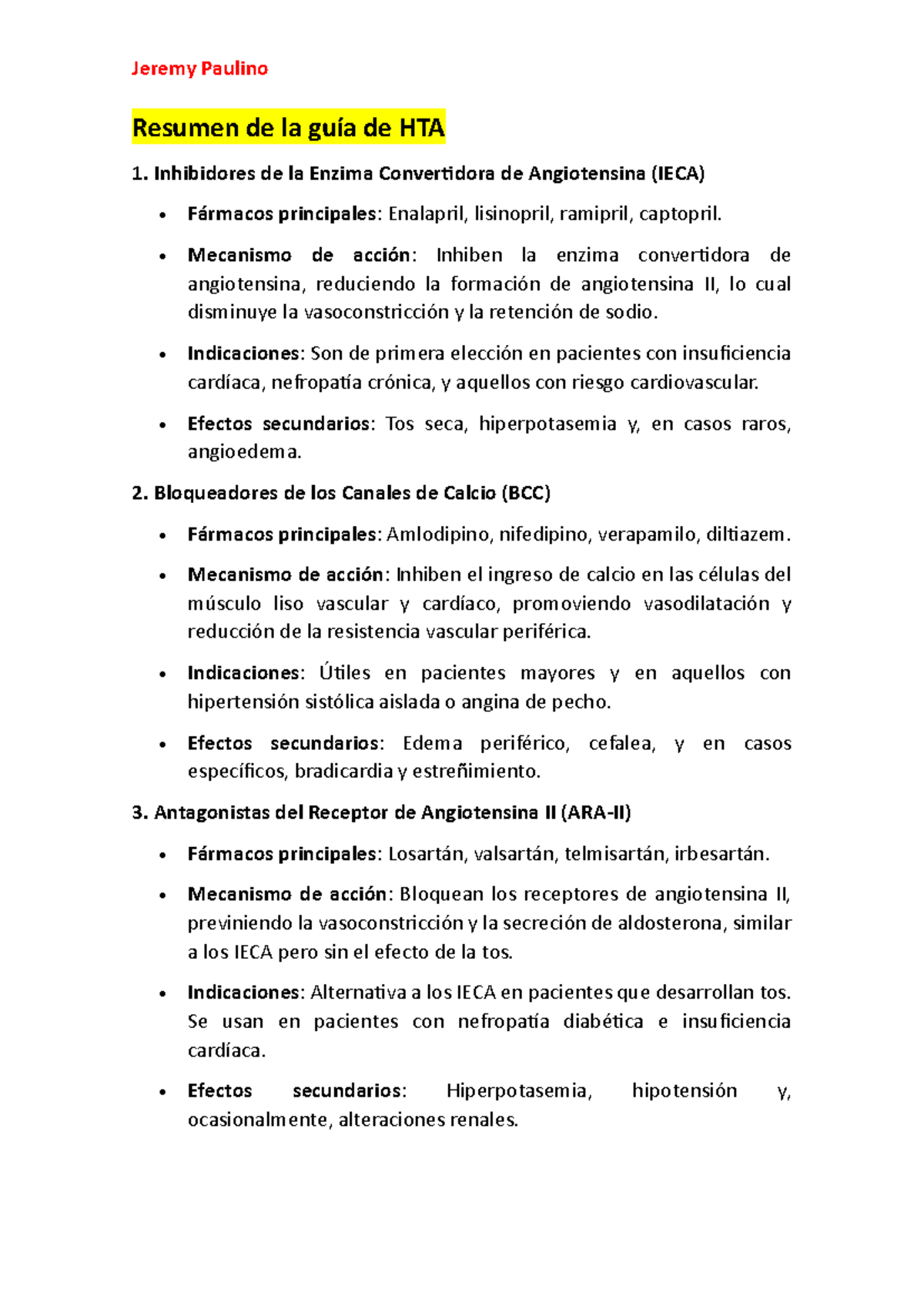 Resumen de la guía de HTA - Resumen de la guía de HTA Inhibidores de la Enzima Convertidora de ...
