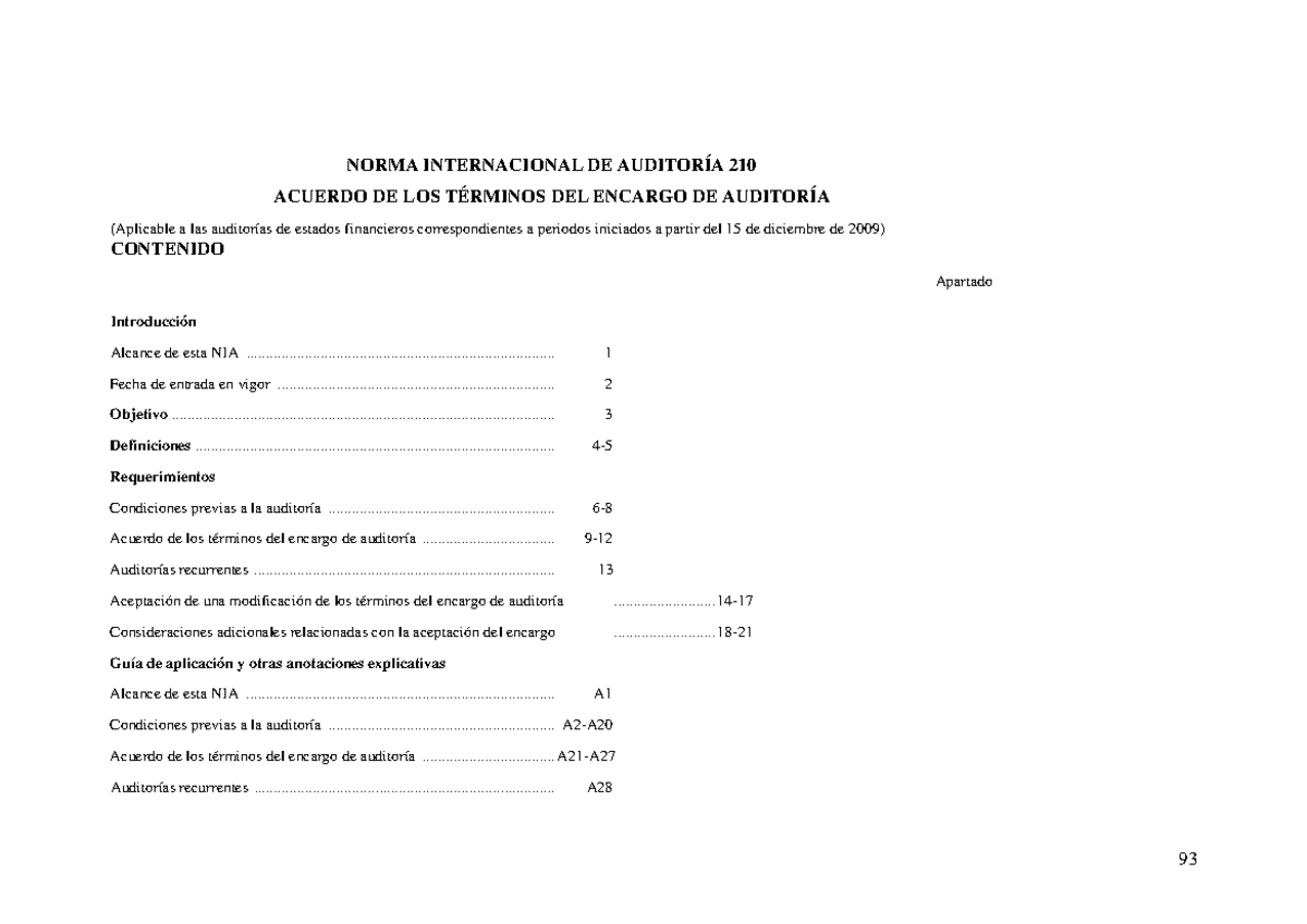 7 - NIA 210 - NIA 210 - NORMA INTERNACIONAL DE AUDITORÍA 210 ACUERDO DE ...