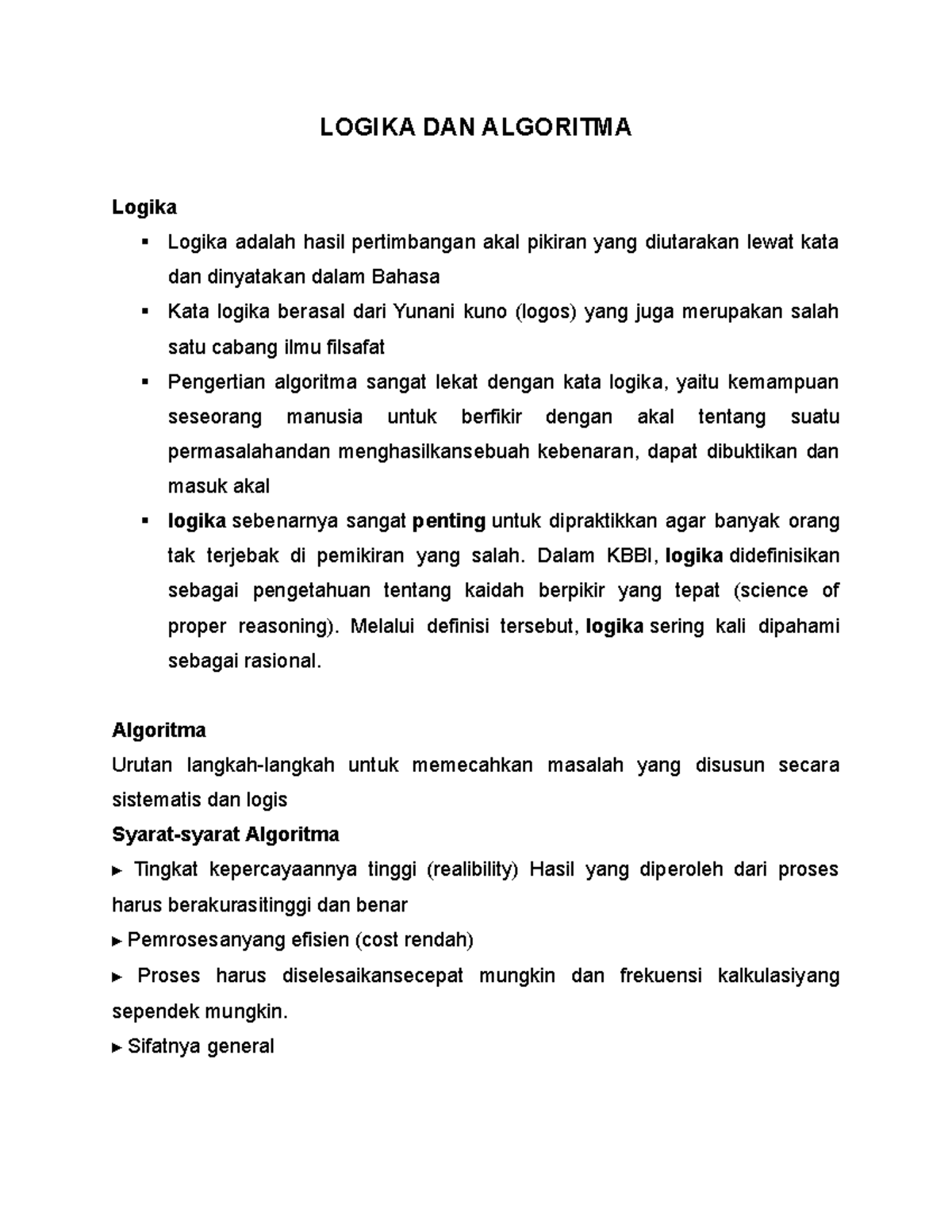 Logika dan Algoritma - Mata Kuliah Pemrograman Komputer - LOGIKA DAN ...