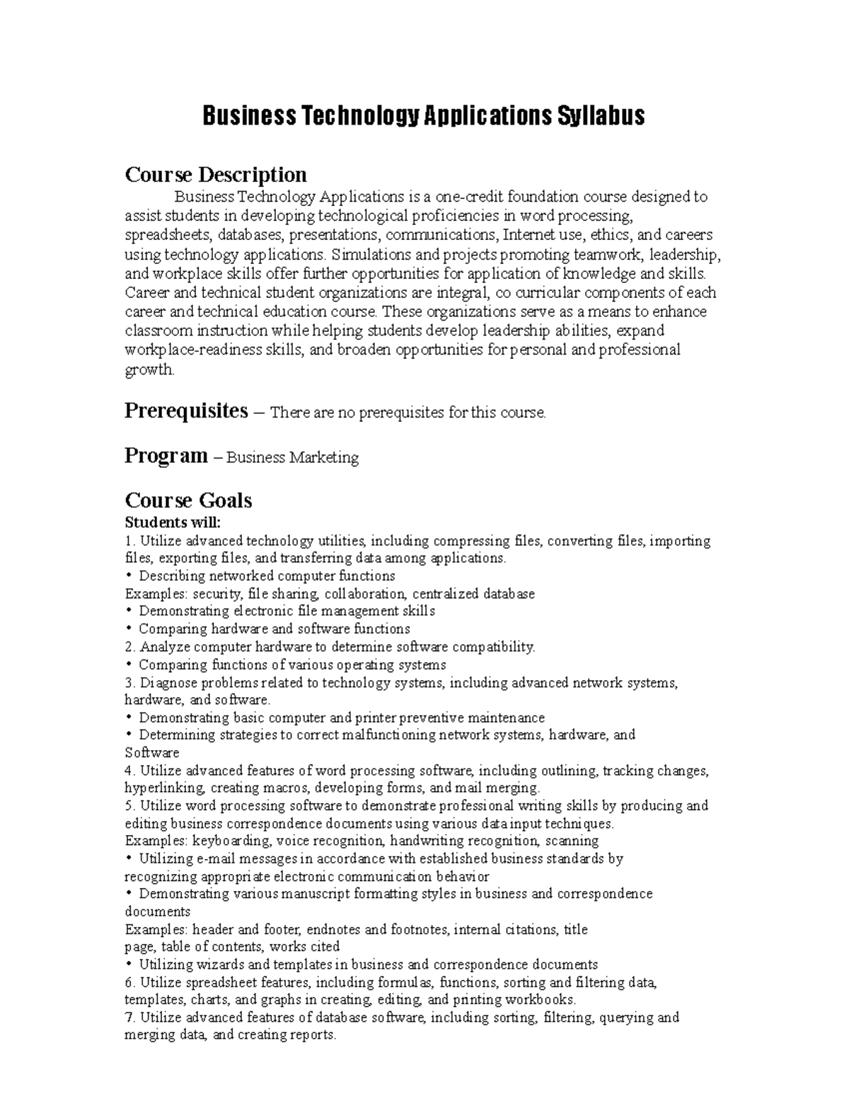 Business technology applications syllabus - Business Technology ...