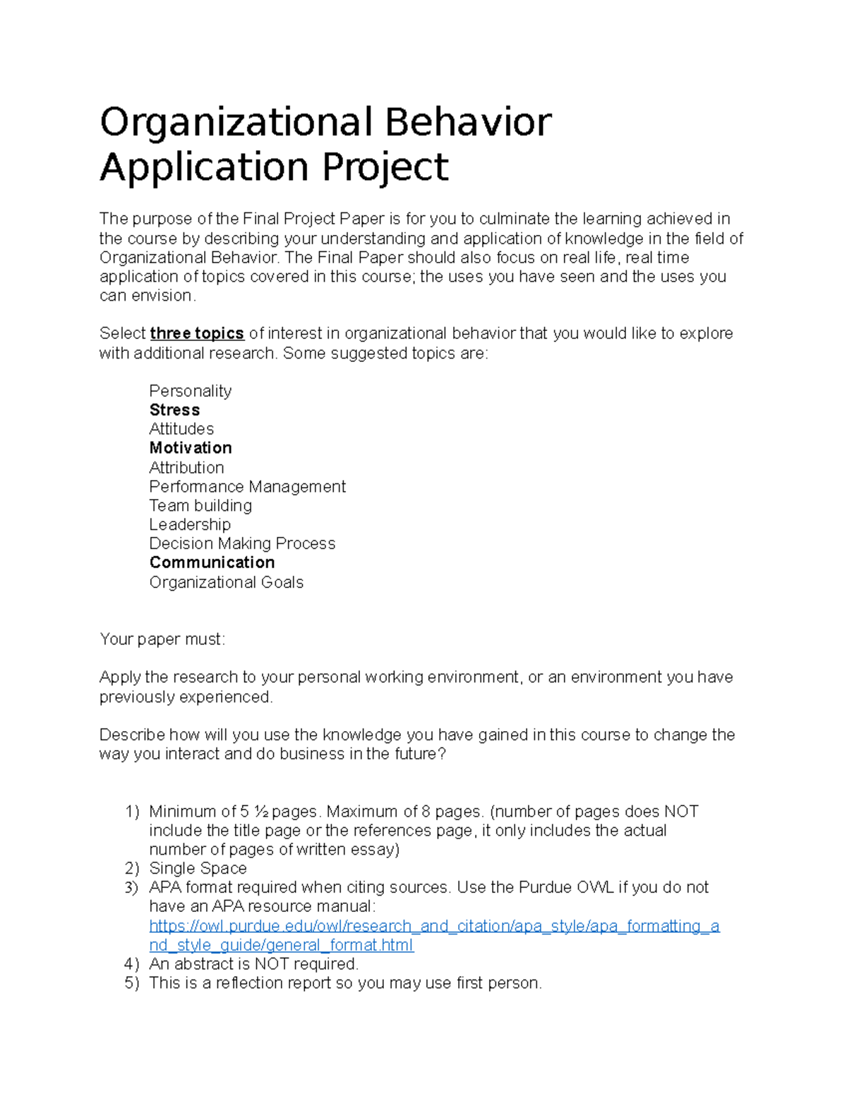 HRM 360 Outline - Organizational Behavior Final Project ...
