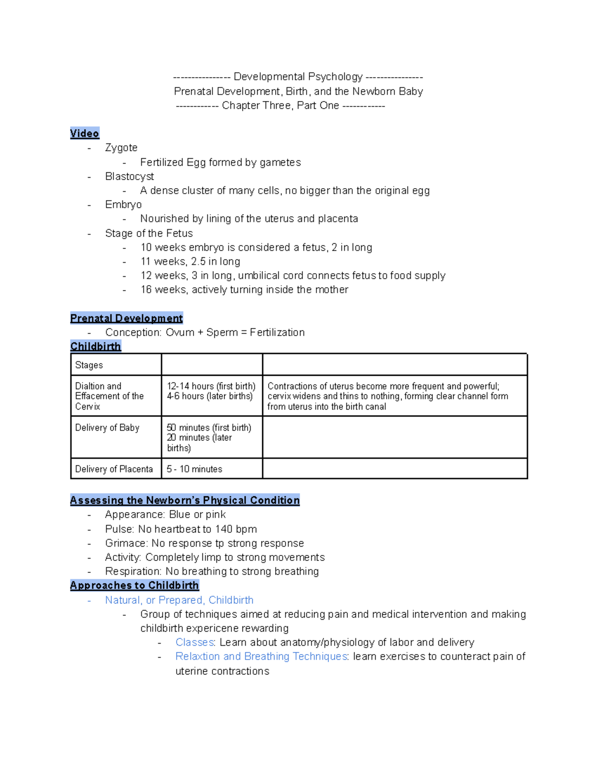 Ch 3 Dev. Psych - Chapter 3 Notes - Developmental Psychology - Prenatal ...
