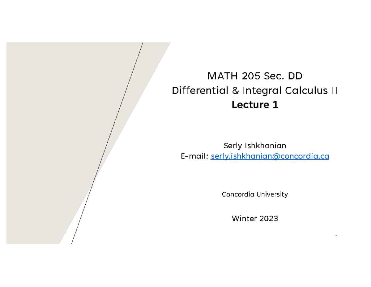 205-Lec-1 - Lecture with examples - MATH 205 Sec. DD Differential ...