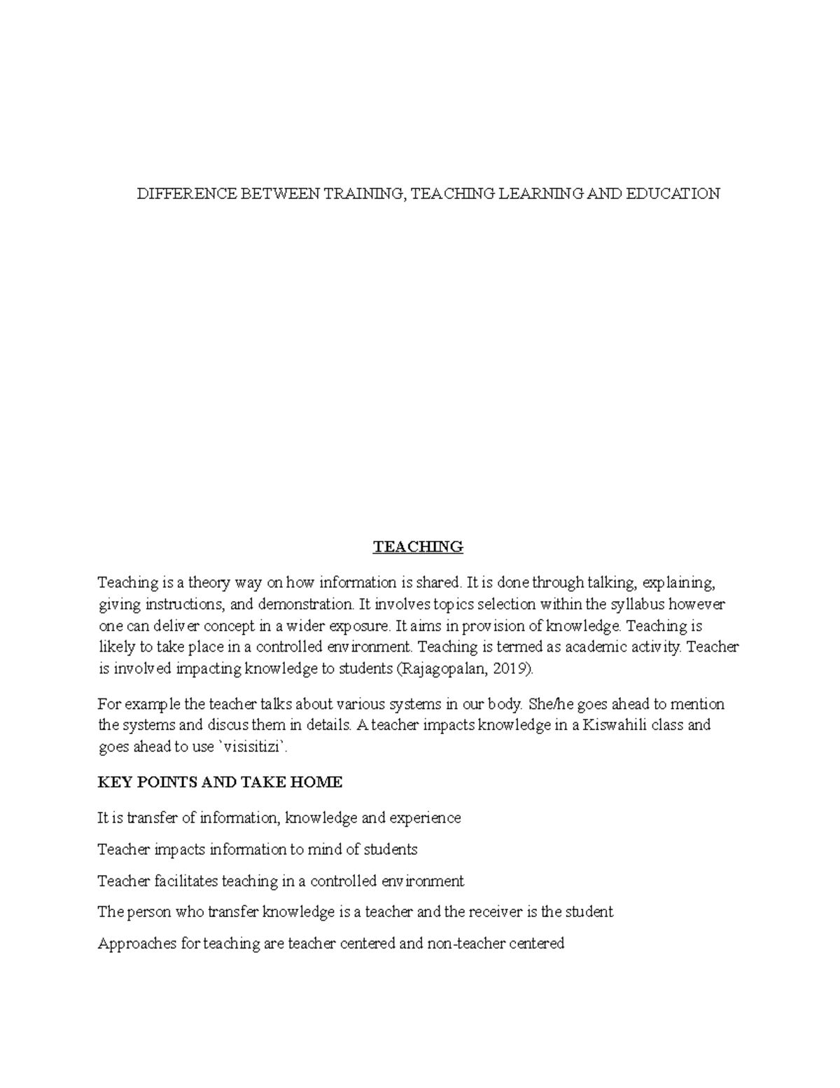 Teaching Training and Learning - DIFFERENCE BETWEEN TRAINING, TEACHING ...