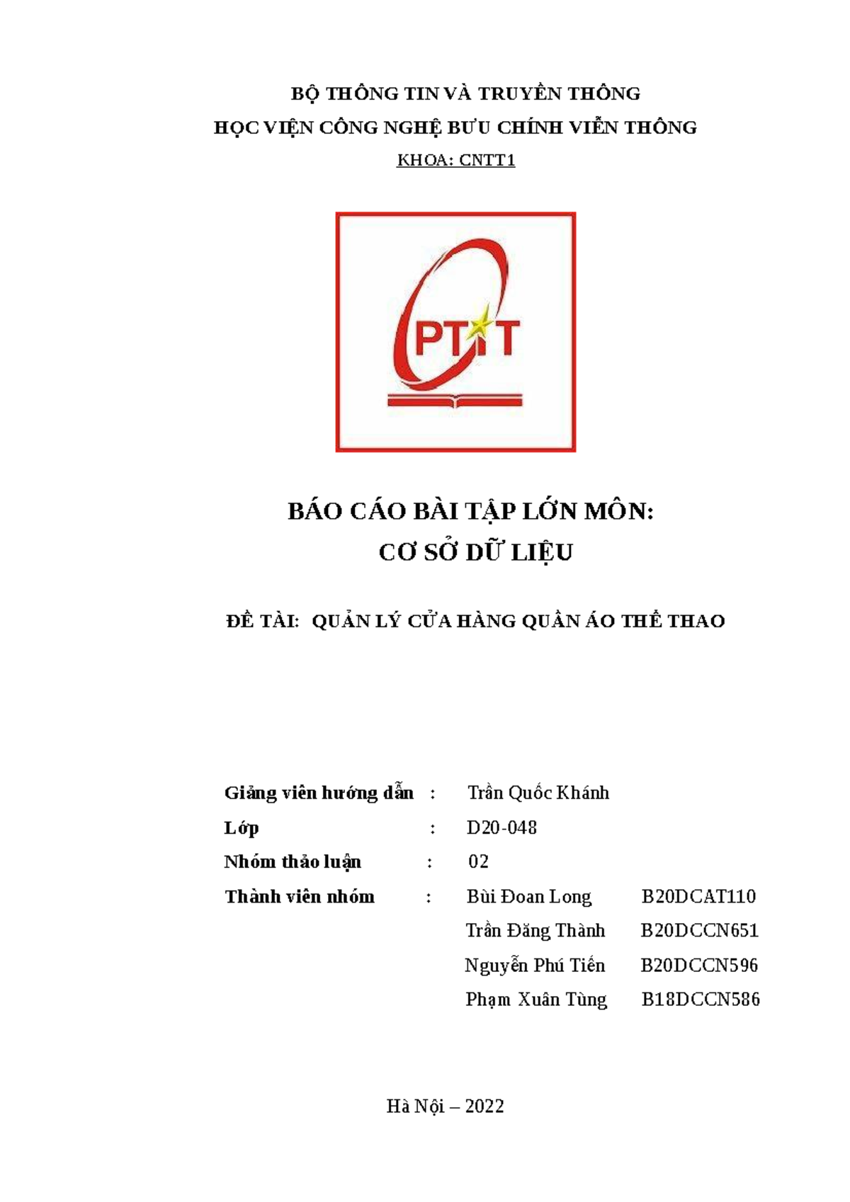 BTL CSDL nhóm2 (3) - 122 - B Ộ THÔNG TIN VÀ TRUY ỀN THÔNG H ỌC VI ỆN CÔNG NGH Ệ B ƯU CHÍNH VI ỄN ...