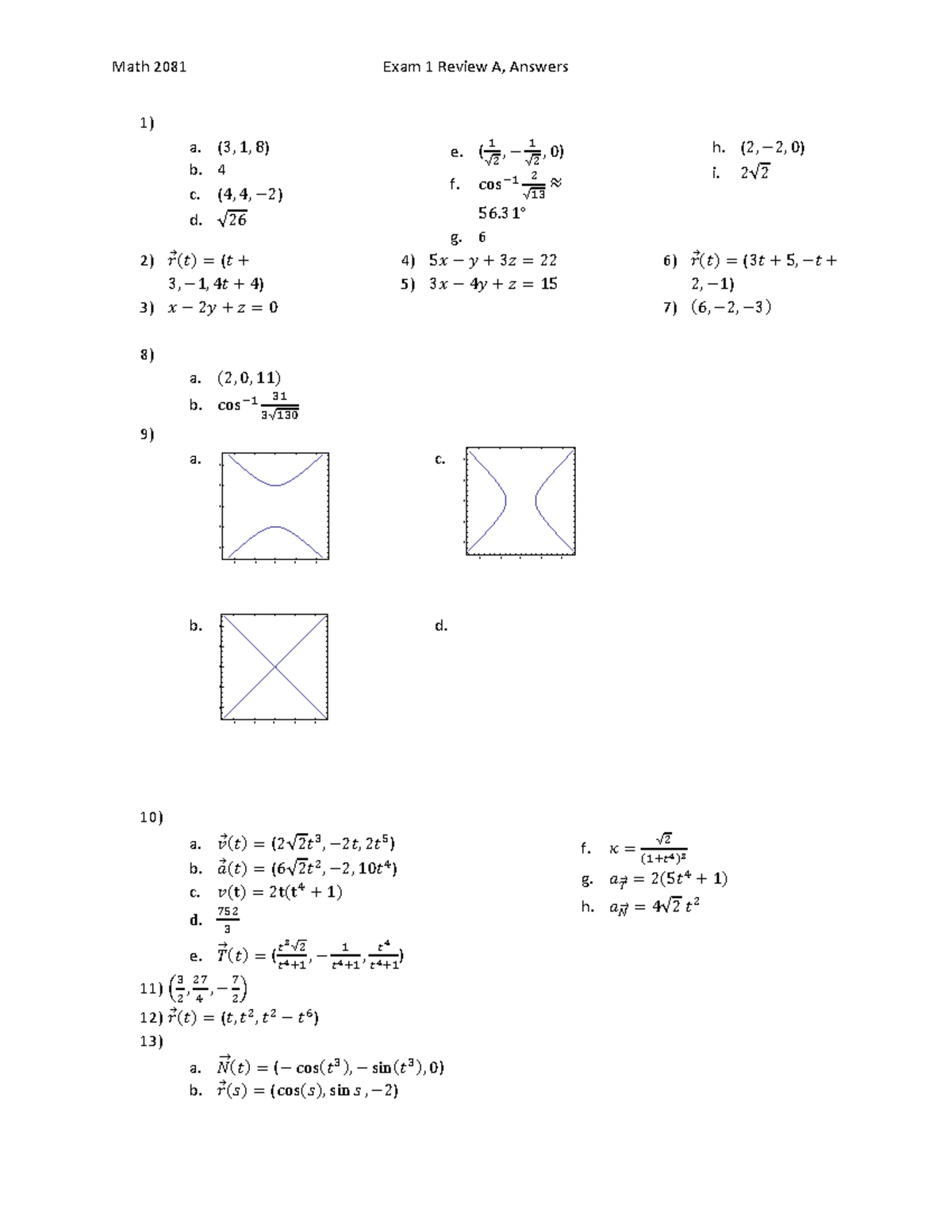 Exam1Review Answers Math 2081 - Math 2081 Exam 1 Review A, Answers 1) a ...