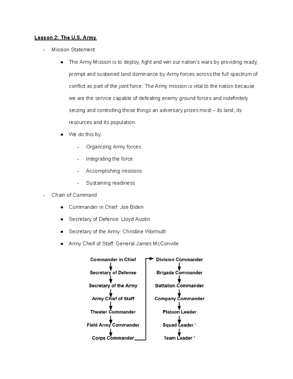 ARMY 101 - Lesson 2 (The U.S. Army) - Lesson 2: The U. Army - Mission ...
