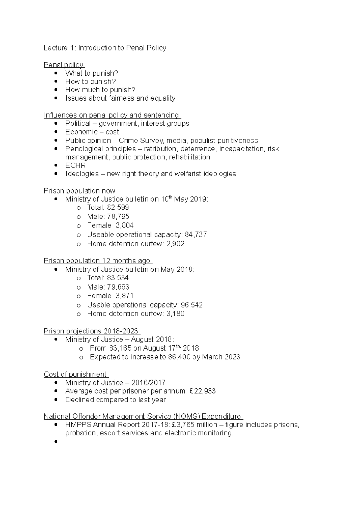 Sentecing & Penology Law notes - Lecture 1: Introduction to Penal ...