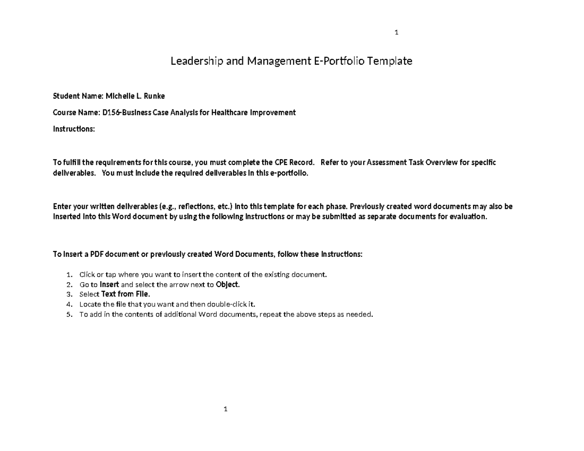 D156-CPE-Record Final-MR - Leadership and Management E-Portfolio ...