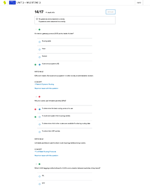 Intro networking milestone 2 sophia - 1 16 / 17 that's 94% RETAKE 16 questions were answered ...