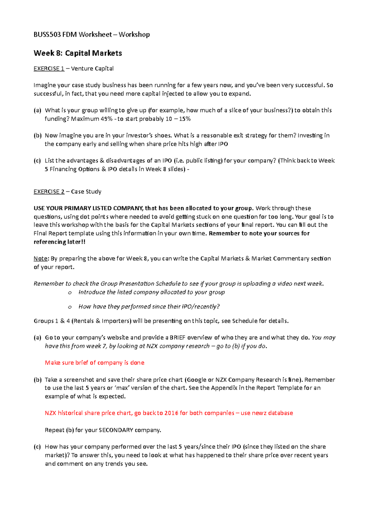 Week 8 Capital Markets- Workshop Worksheet - BUSS503 FDM Worksheet ...