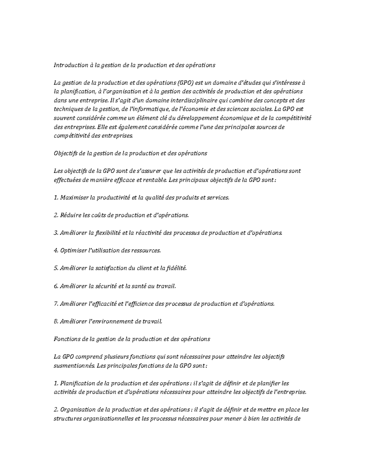 Production and Operations Management note study - Introduction à la ...