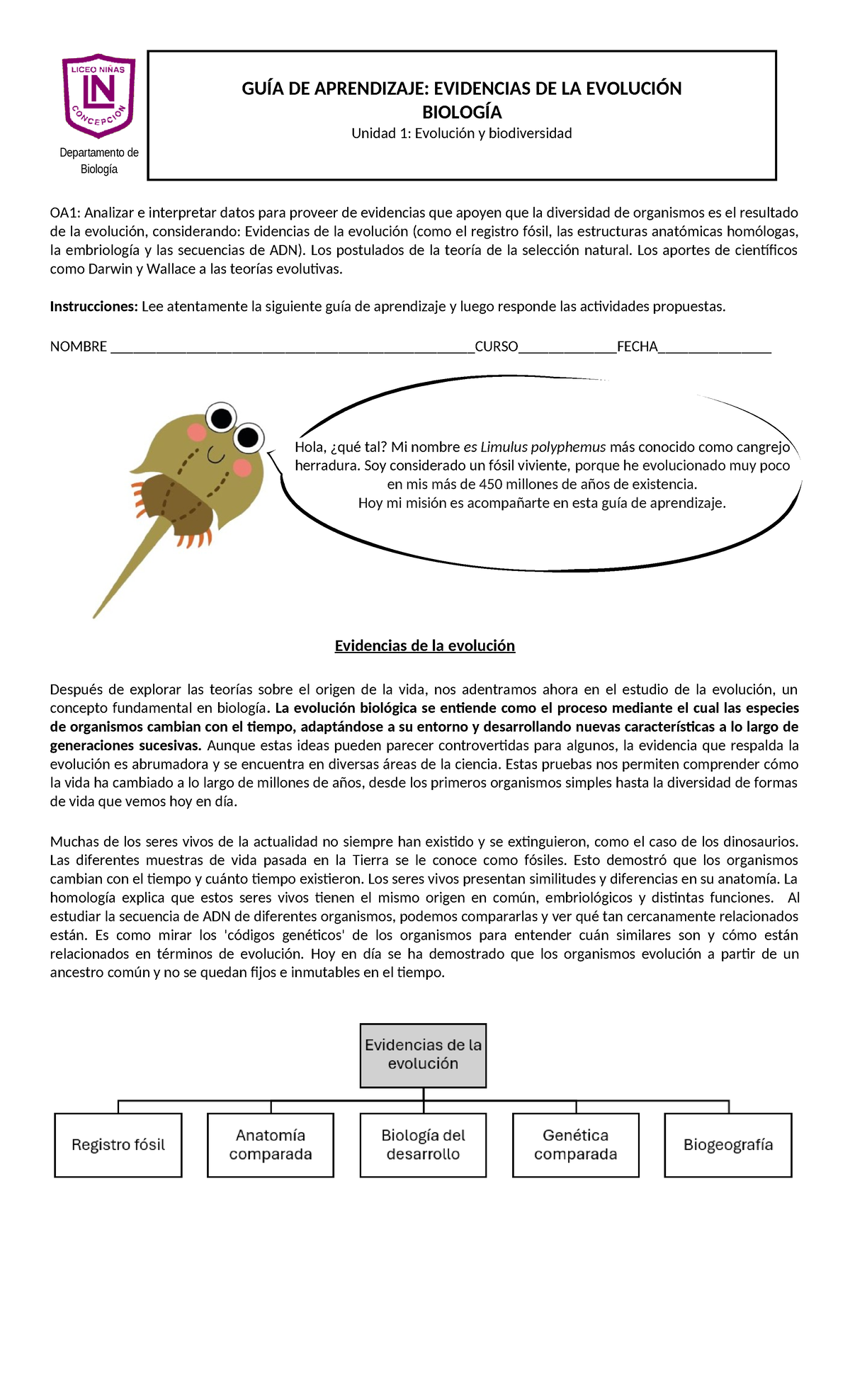 Guía de aprendizaje evidencias de la evolución - Departamento de ...