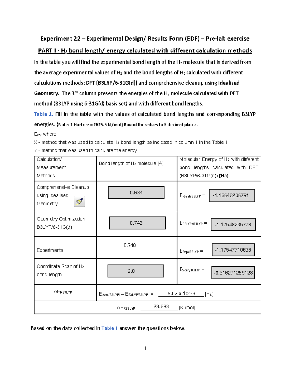 Expt 22A EDF 2021-2 - CHEM154 Lab - 1 Experiment 22 ñ Experimental ...