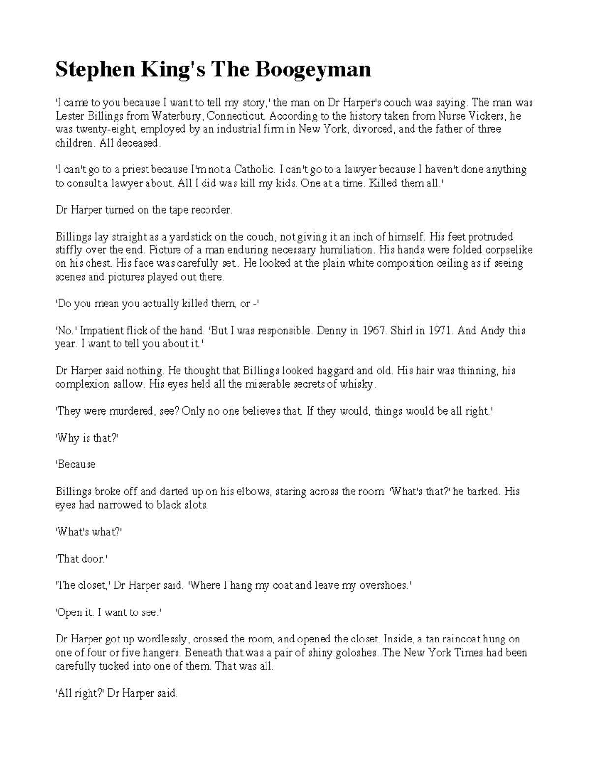 The Boogeyman - A book by Stephen King - Stephen King's The Boogeyman ...