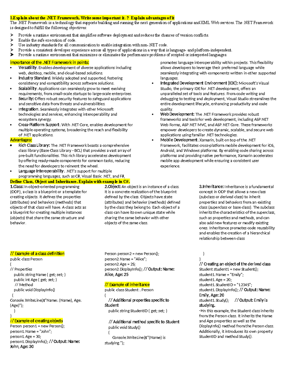 Mar 2022 Dot Net(Elective)-Final - 1 about the .NET Framework. Write some important it.? Explain ...