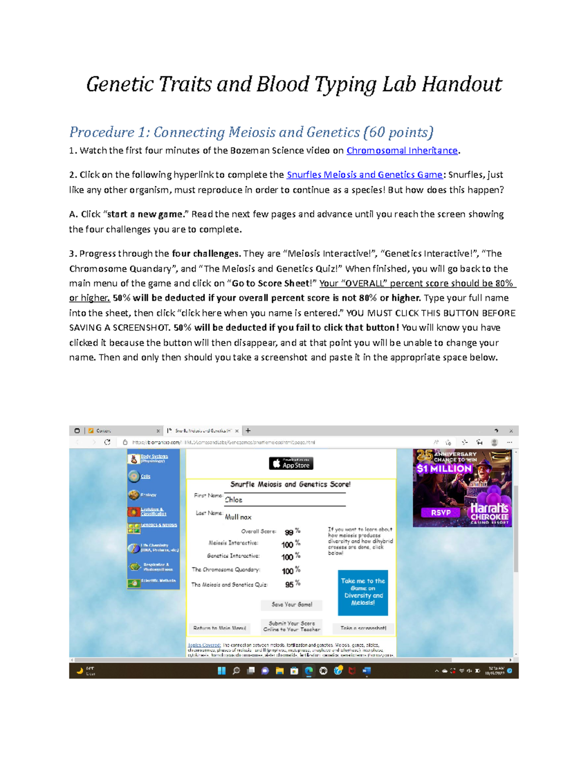 Genetic Traits and Blood Typing Lab Handout - Genetic Traits and Blood ...