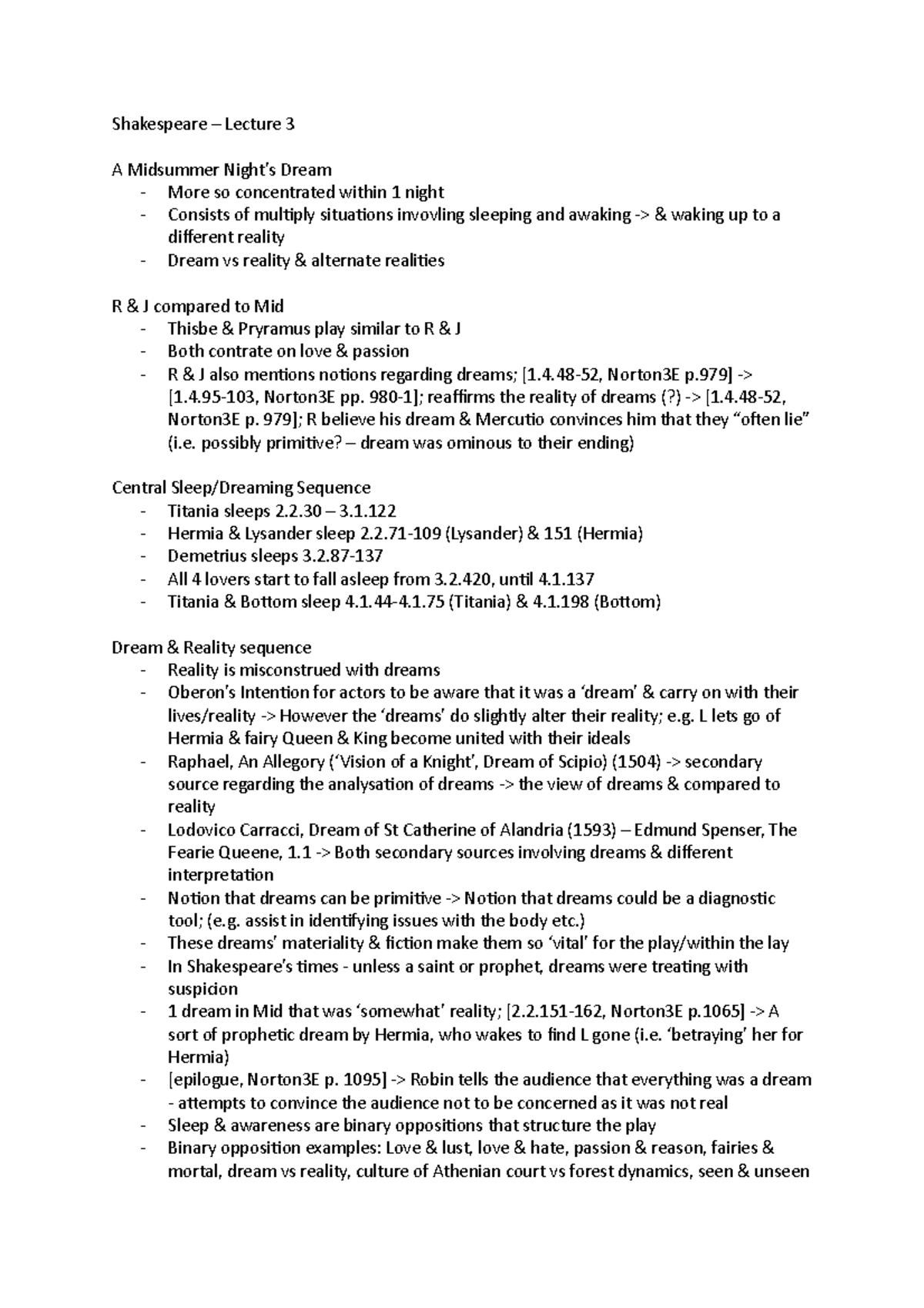 Lecture 3 - Shakespeare - Shakespeare – Lecture 3 A Midsummer Night’s ...