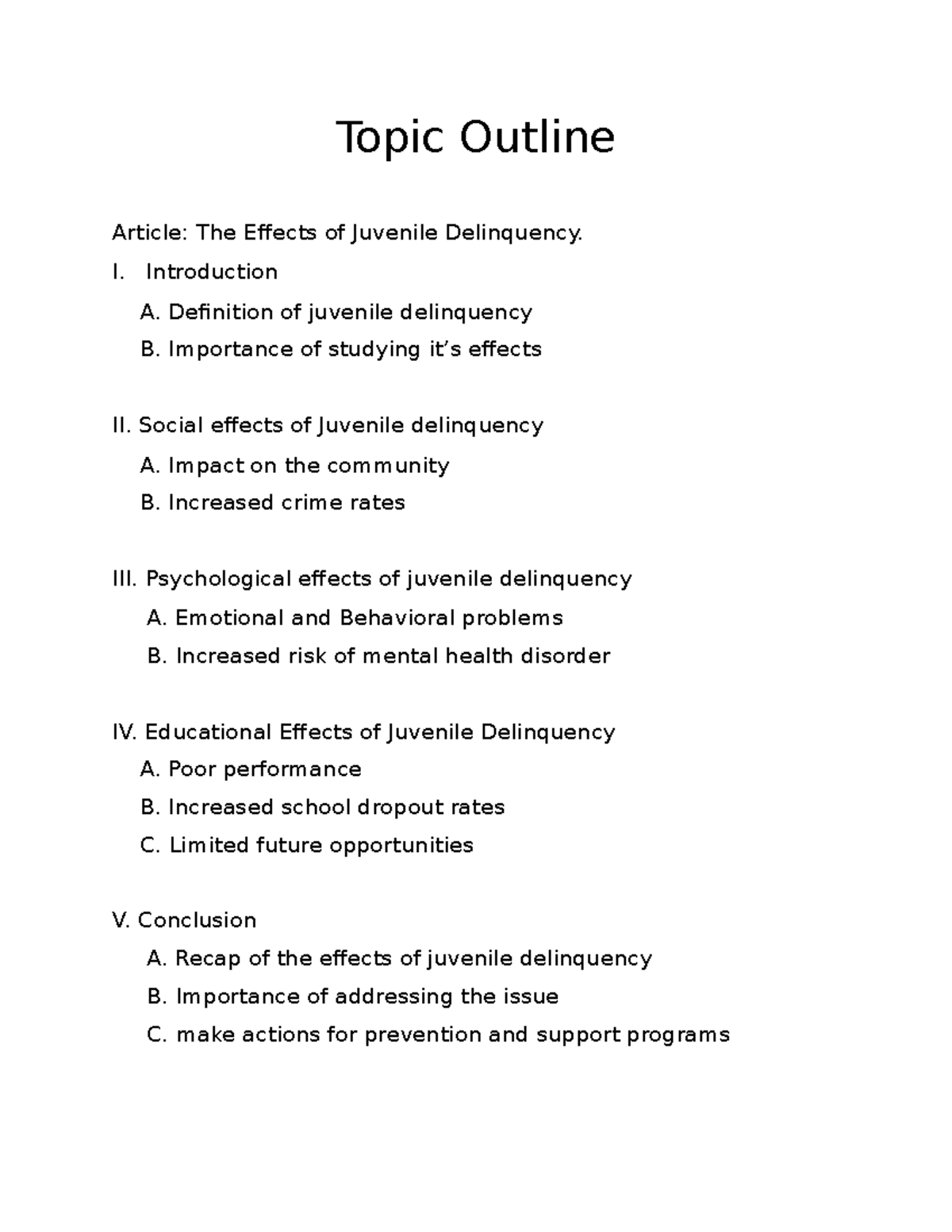 Writing IN THE Discipline - Topic Outline Article: The Effects of ...
