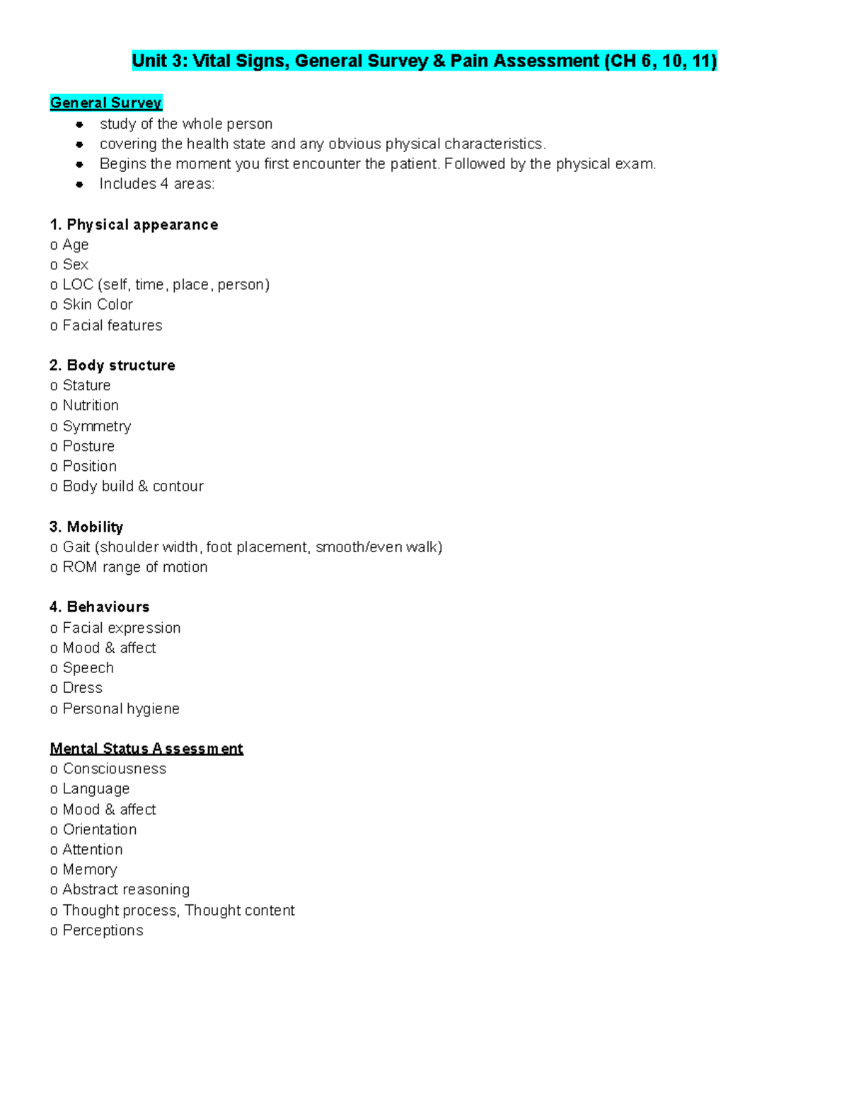Unit 3 Vital Signs, General Survey & Pain Assessment HEAS - Unit 3: Vital Signs, General Survey ...