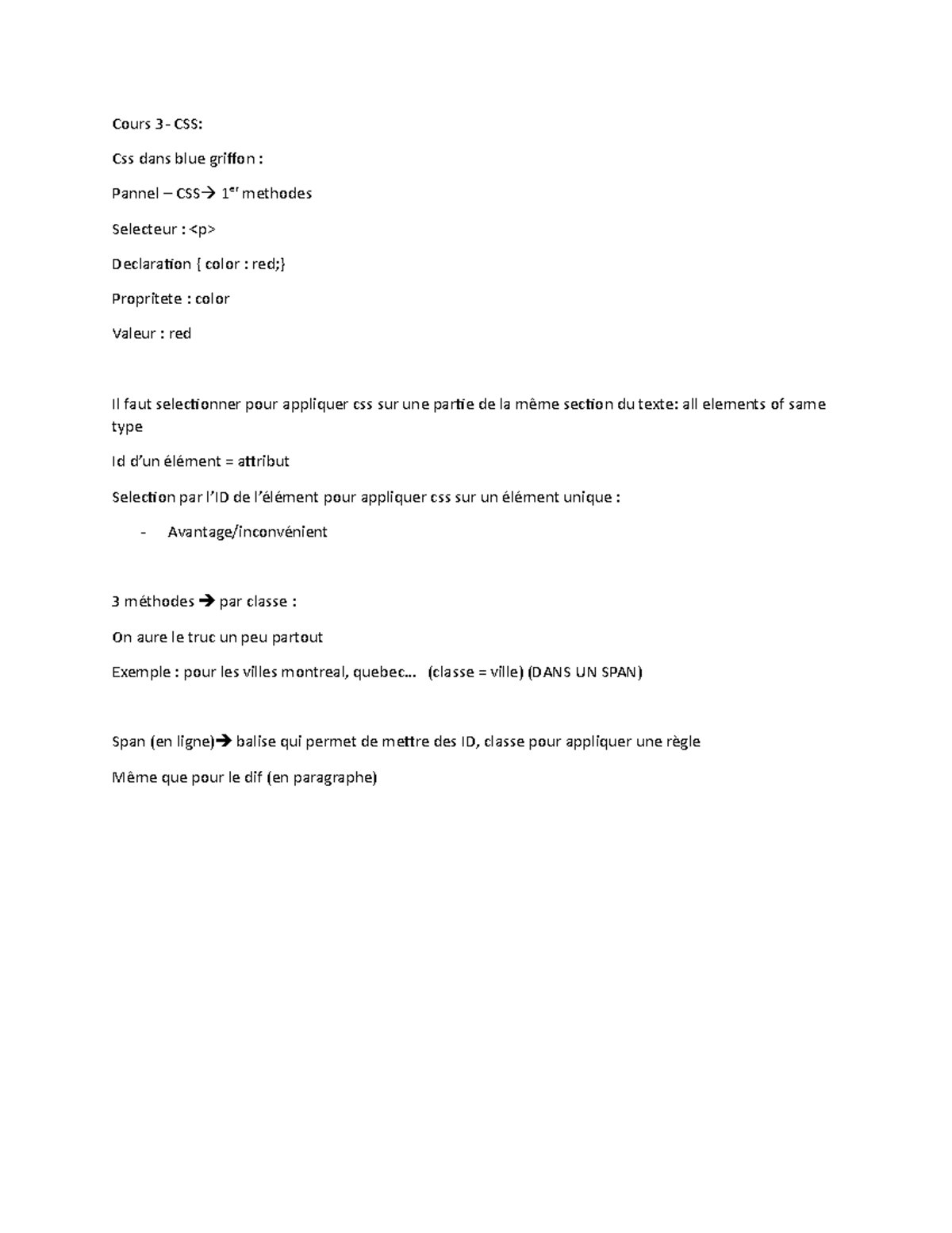Cours 3-syntax css - Cours 3- CSS: Css dans blue griffon : Pannel – CSS 1 er methodes Selecteur ...