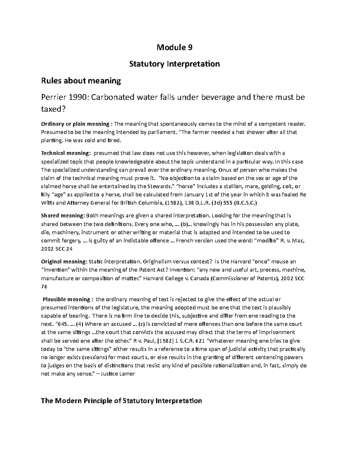 LAW 205 Module Nine - Lecture notes nine - Module 9 Statutory ...