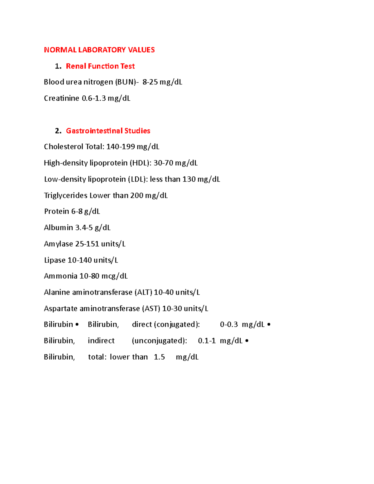 Quick Nclex Compilation - NORMAL LABORATORY VALUES Renal Function Test ...