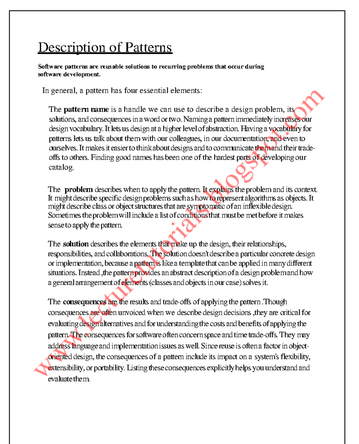 Unit 3 Software Arcitecture Description Of Patterns Software Patterns Are Reusable Solutions