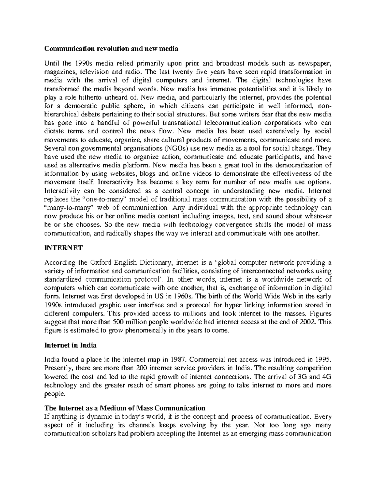 Module 1 Digital Media - notes - Communication revolution and new media ...