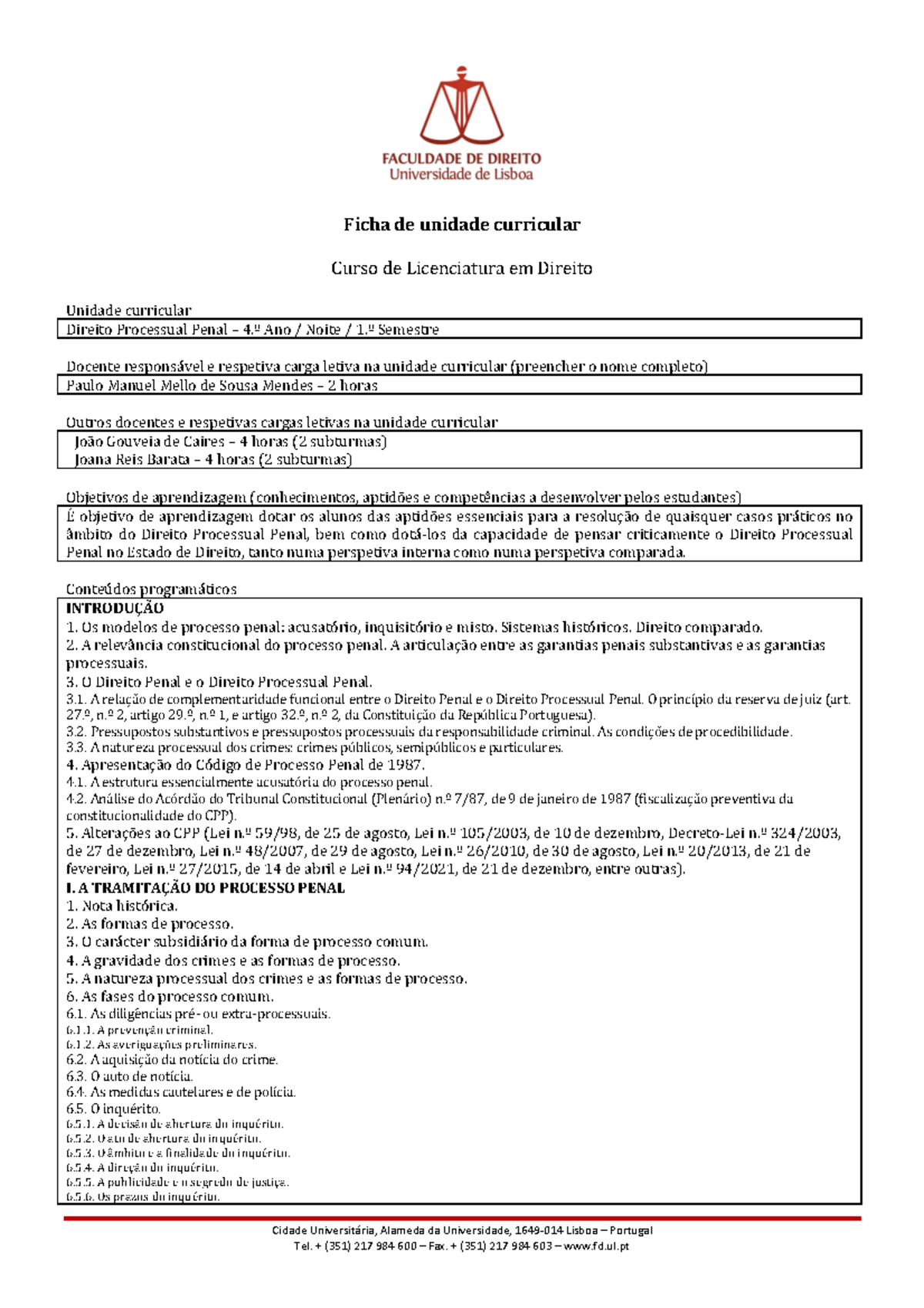 UC PT DPP 1 Sem 2023 2024 - Cidade Universitária, Alameda da ...