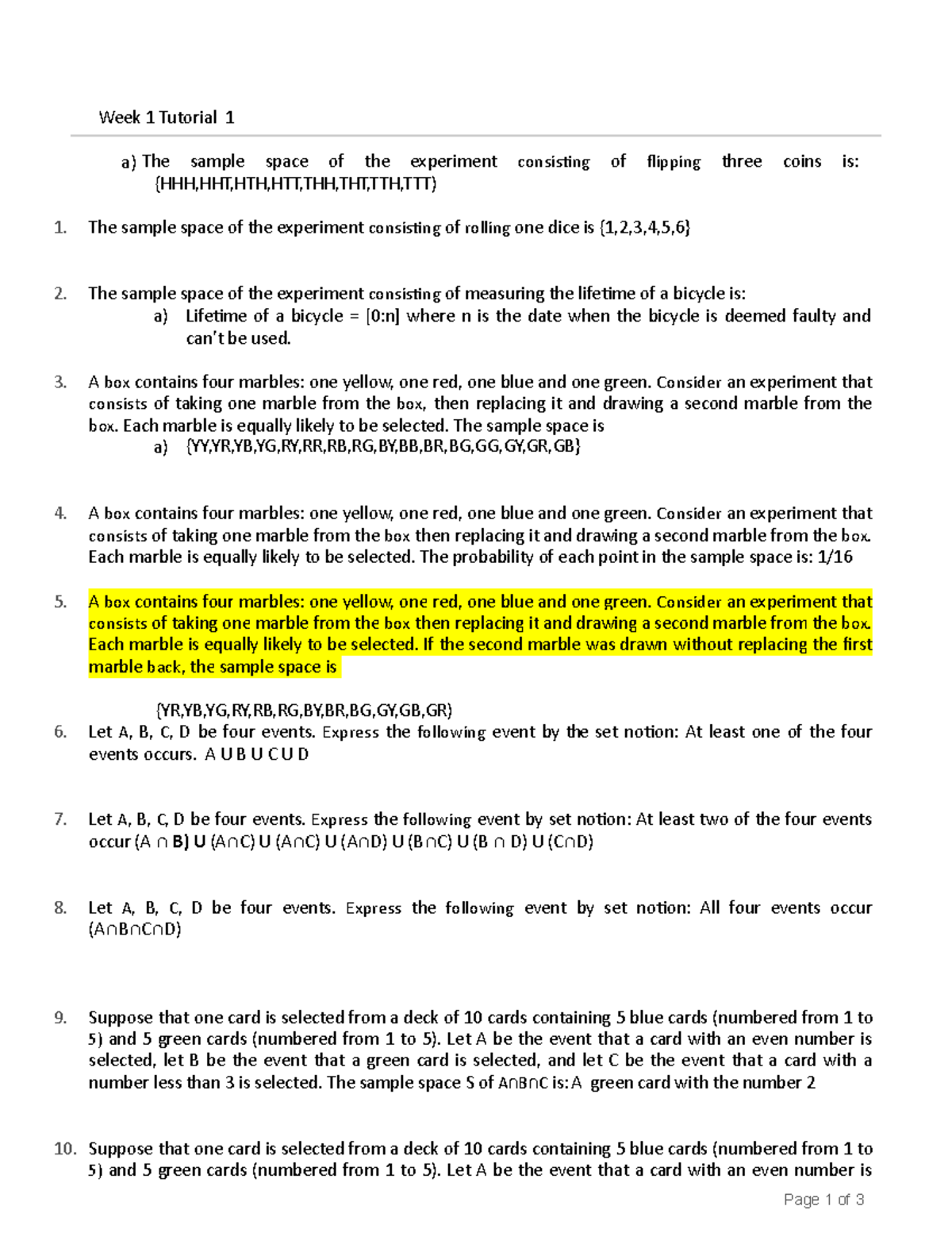 Week 1 Clone Questions for AY2021 to AY2022 - Week 1 Tutorial 1 a)The sample space of the ...