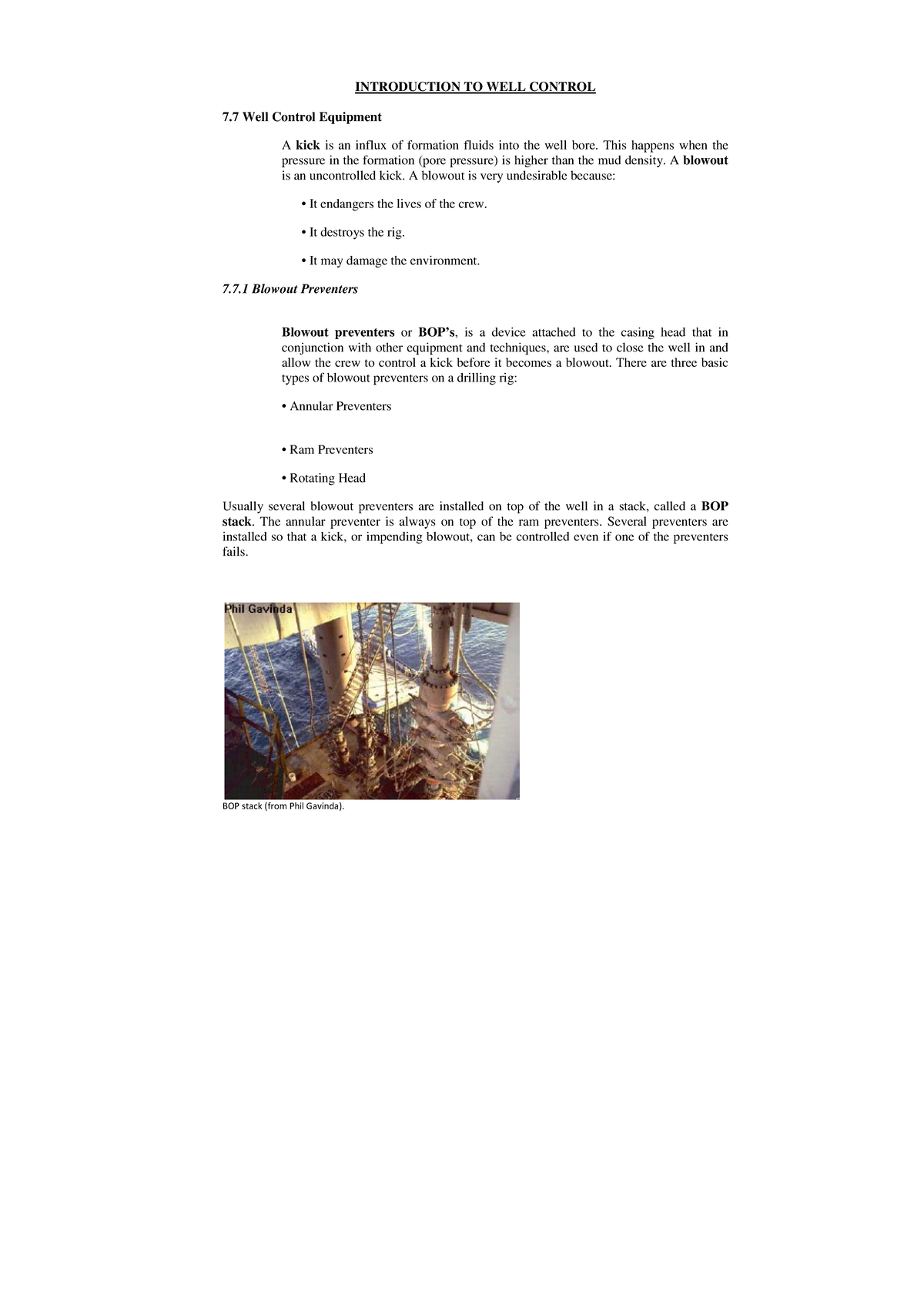 WELL Control - INTRODUCTION TO WELL CONTROL 7 Well Control Equipment A ...