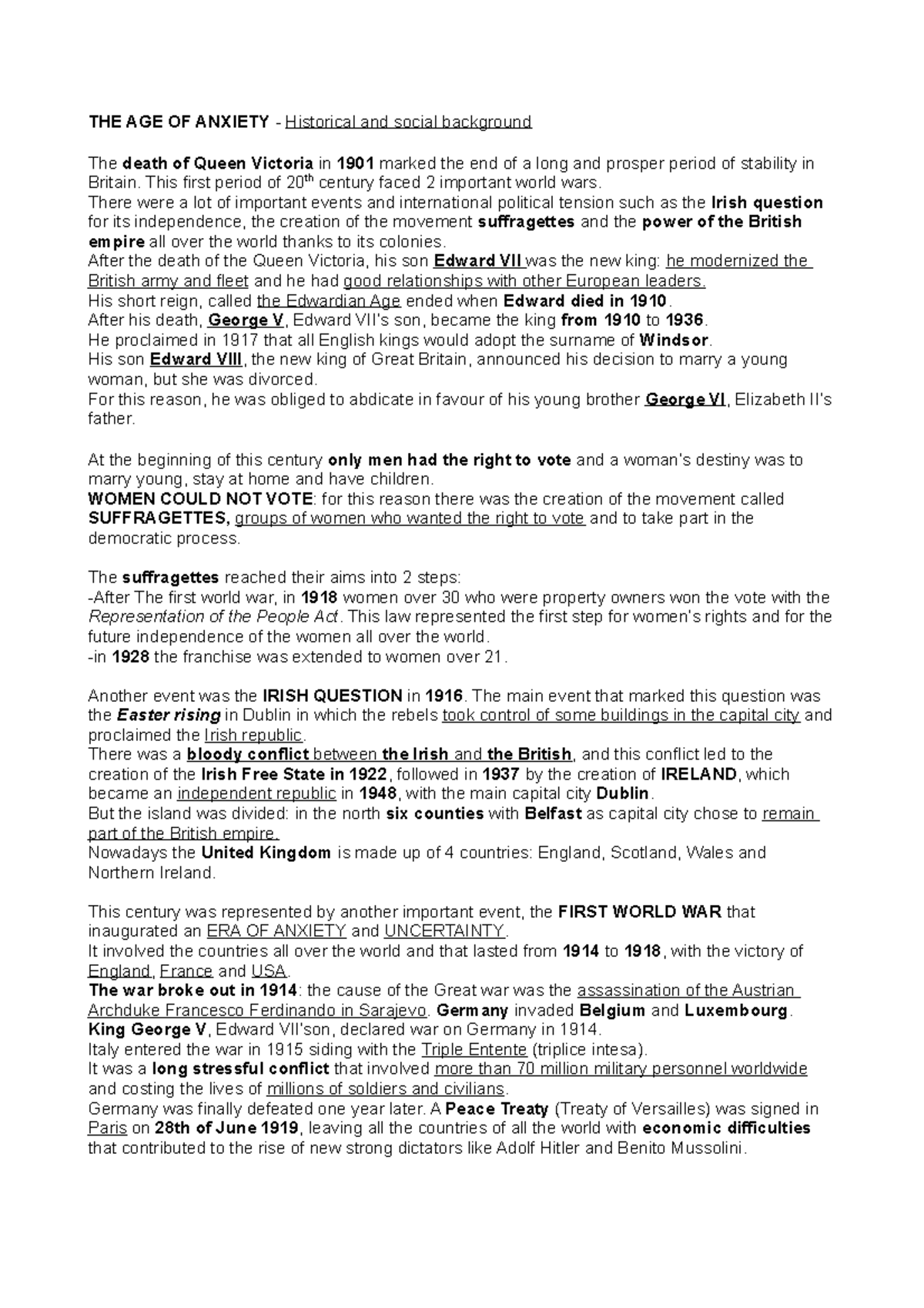 THE AGE OF ANXIETY - This first period of 20th century faced 2 ...