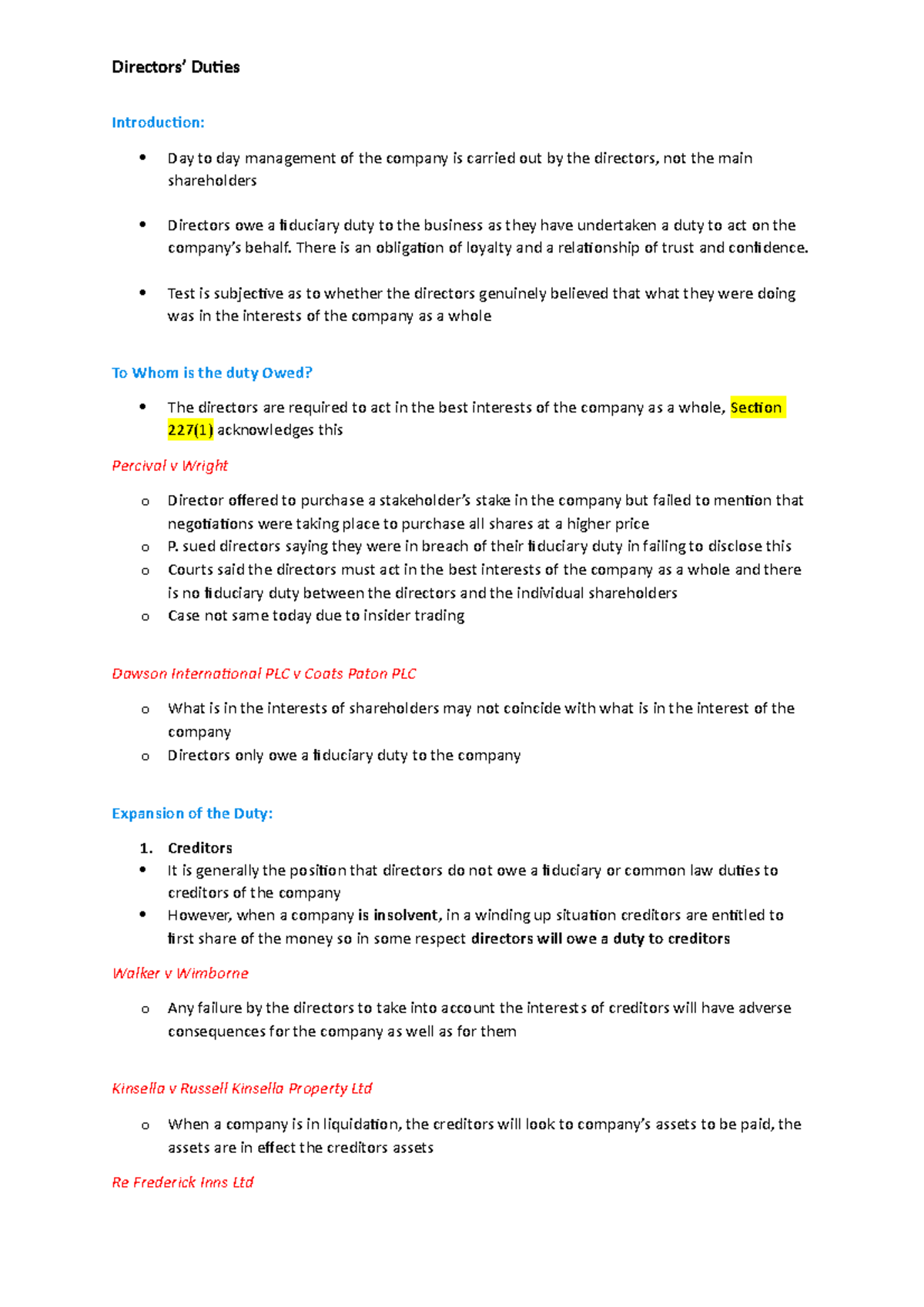 Directors Duties Study Notes - Introduction: Day to day management of ...