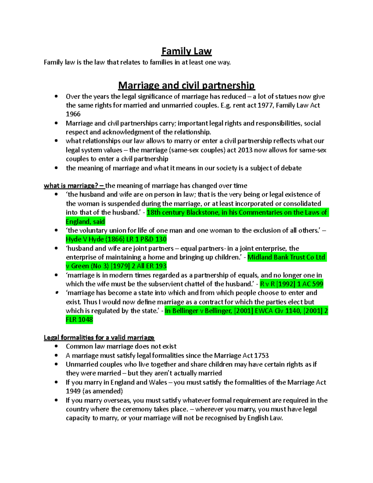Family Law Notes overall topic - Family Law Family law is the law that ...