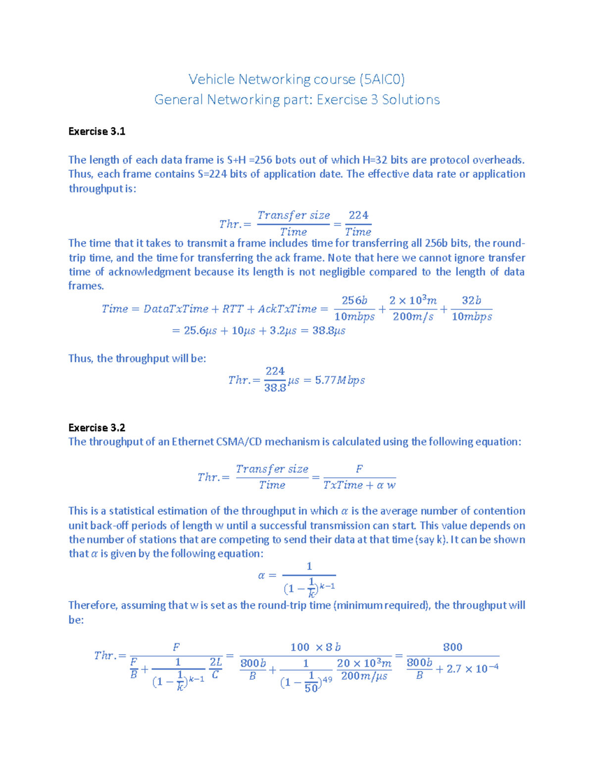 Exercise Set 3 Solutions - Vehicle Networking course (5AIC0) General Networking part: Exercise 3 ...