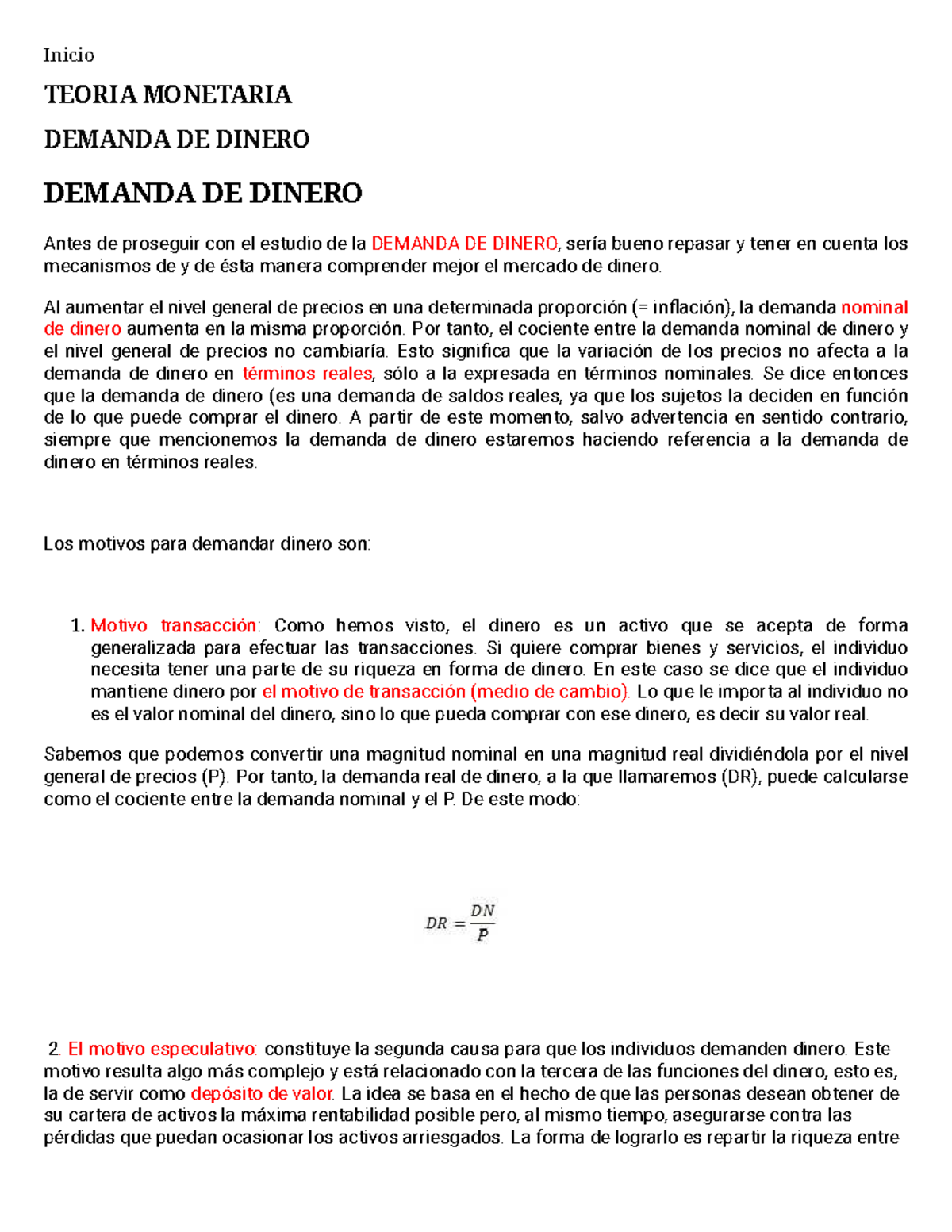 Teoria Monetaria - Demanda DE Dinero - Inicio TEORIA MONETARIA DEMANDA ...