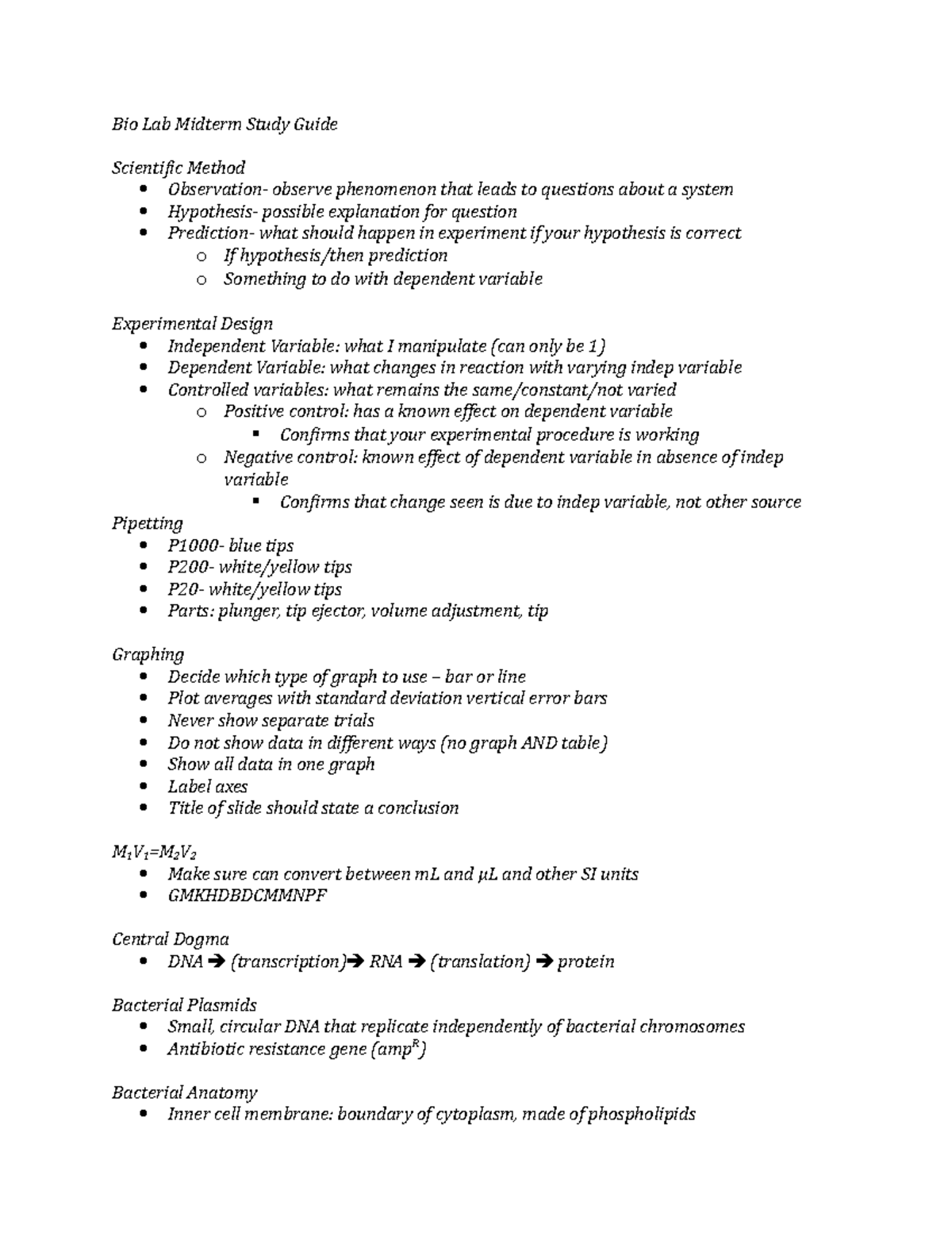 Lab midterm study guide - Bio Lab Midterm Study Guide Scientific Method ...