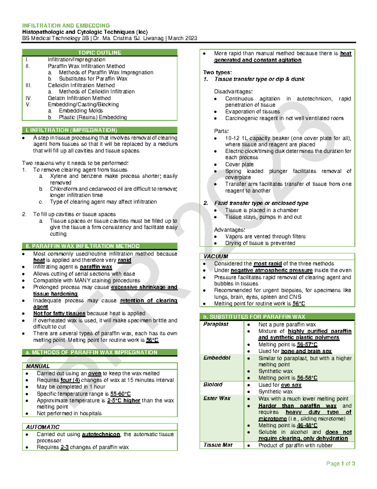 Histopath - Infiltration and Embedding - INFILTRATION AND EMBEDDING ...