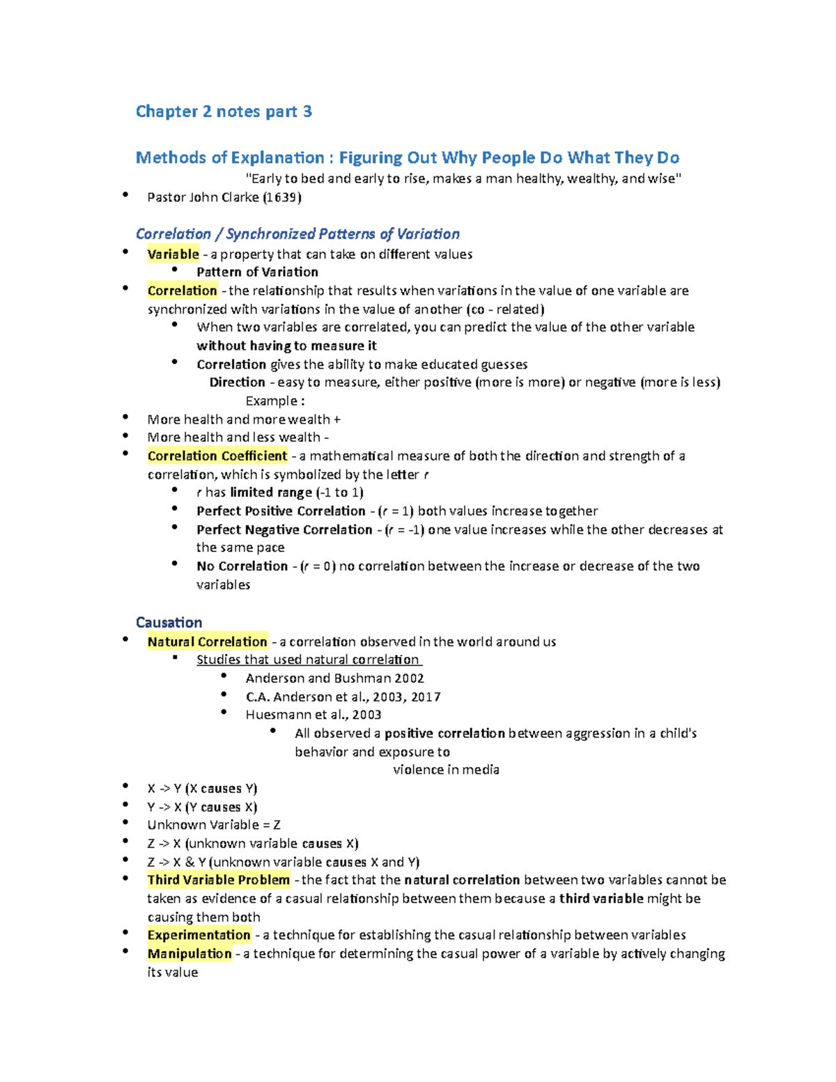 Chapter 2 notes part 3 - Chapter 2 notes part 3 Methods of Explanation ...