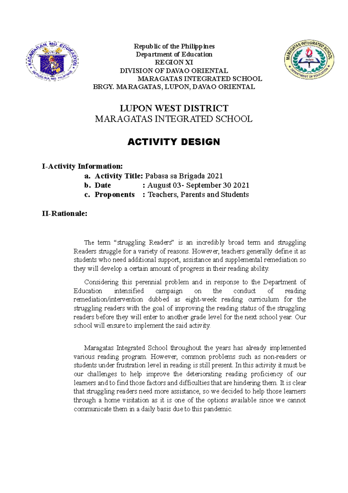 559730029-Reading-Activity-Design - Republic of the Philippines ...