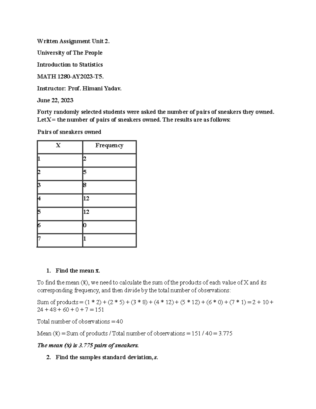 Written Assignment Unit 2 - University of The People Introduction to ...